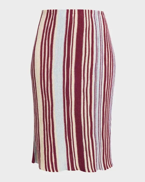 Bottega Veneta Stripe Rib Knit Linen Midi Skirt - Grafitnero