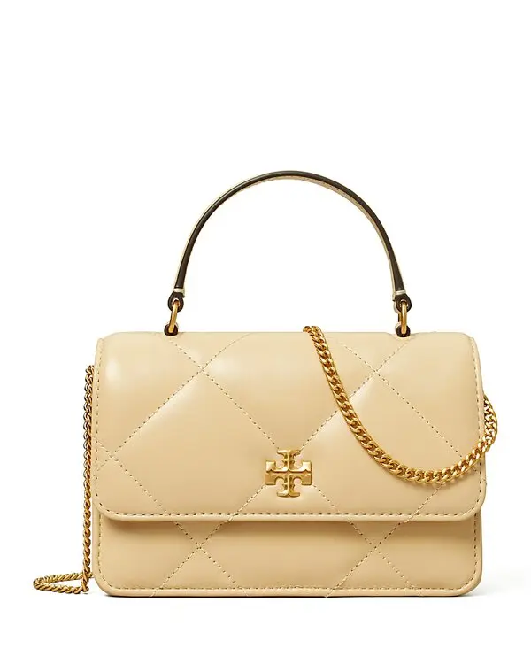 Tory Burch Mini Kira Diamond Quilt Top Handle Chain Wallet - Vanilla Soft Serve