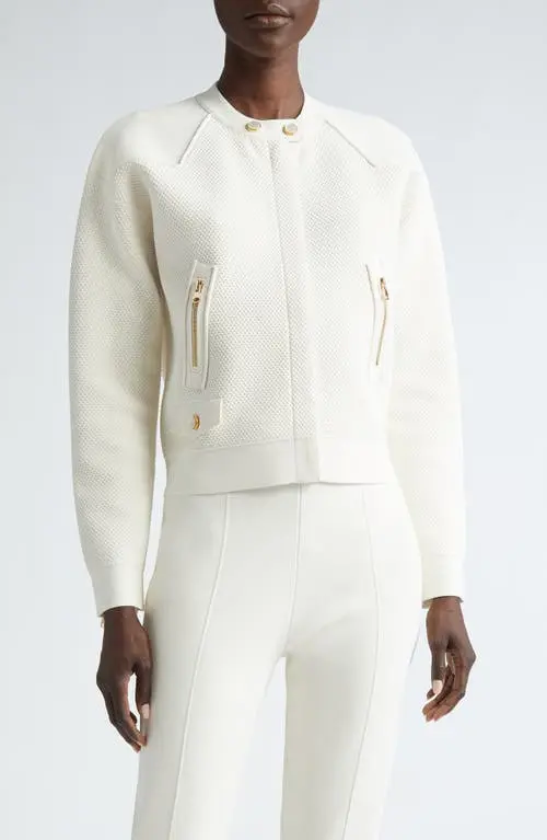 St. John Pebble Texture Knit Jacket - Ecru