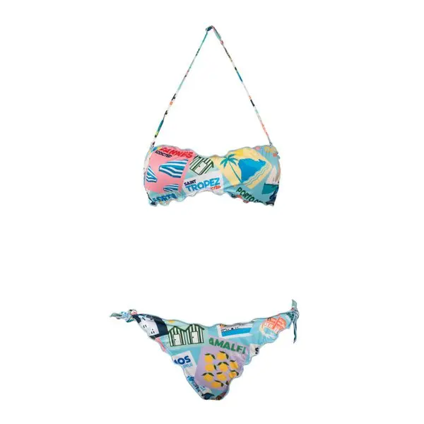 MC2 SAINT BARTH Bandeau Bikini With Postcard Print