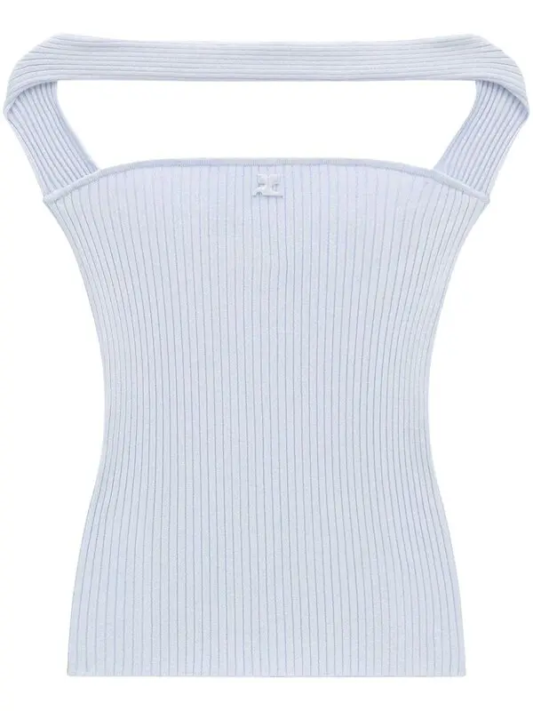 COURREGES Cut-out Ribbed Knit Top - Grey