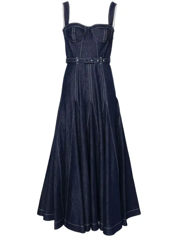 Huishan Zhang Belted Denim Midi Dress