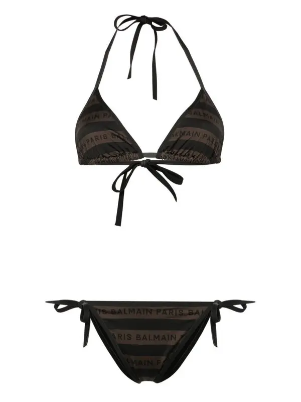 Balmain Logo-print Striped Bikini