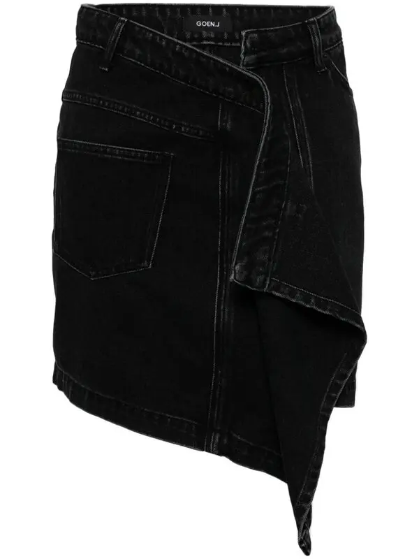Goen.j Asymmetric Draped Denim Skirt - Black