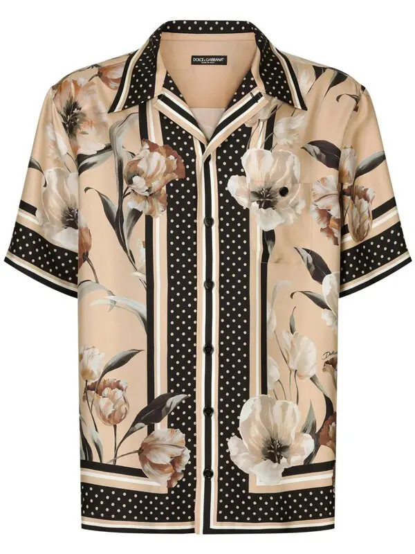 Dolce & Gabbana Floral-print Silk Shirt - Brown
