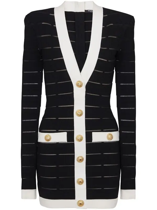 Balmain Button-embellished Knitted Mini Dress