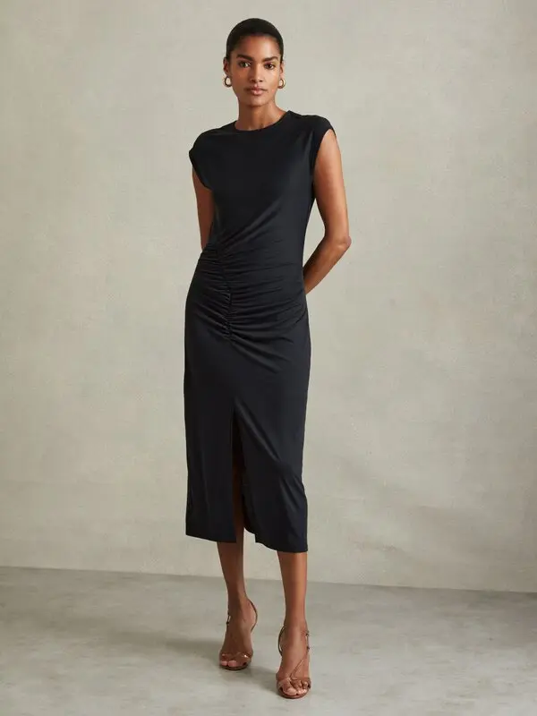 REISS Lenara Ruched Jersey Midi Dress