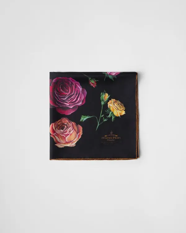 Prada Printed Silk Twill Scarf 55x55 - Black