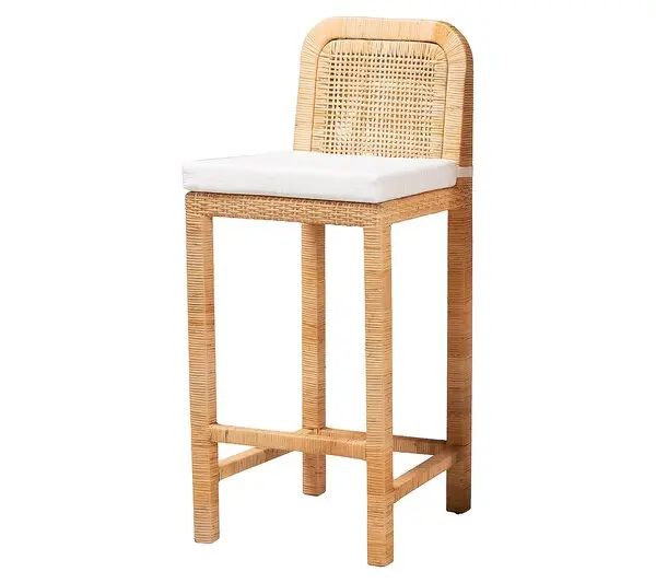 BAXTON STUDIO Bali & Pari Zariah Brown Rattan And Mahogany Wo Od Bar Stool