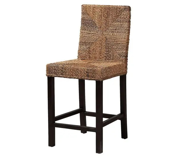 BAXTON STUDIO Bali & Pari Laymi Mahogany Wood And Seagrass Co Unter Stool