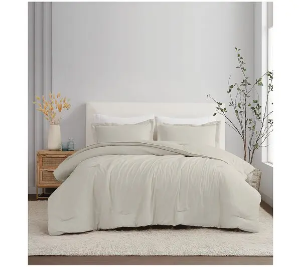 BROOKLYN LOOM Flax Linen Full/queen 3 Piece Com Forter Set
