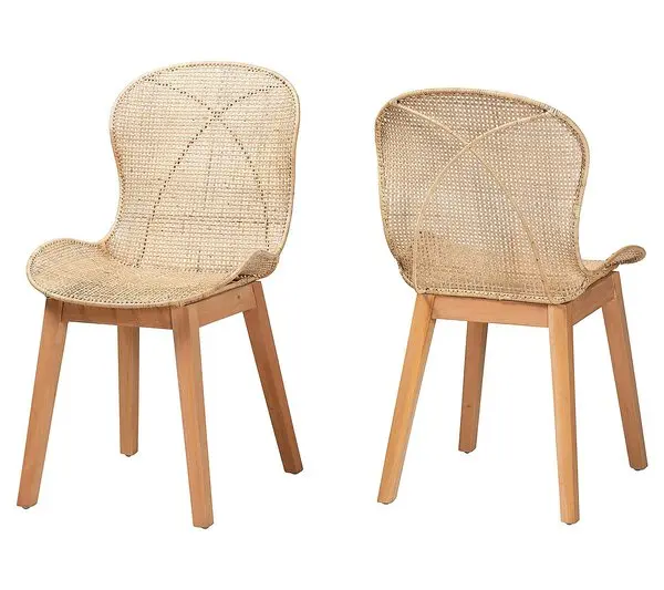BAXTON STUDIO Bali & Pari Sabelle Natural Brown Rattan Dining Chair Set Of 2