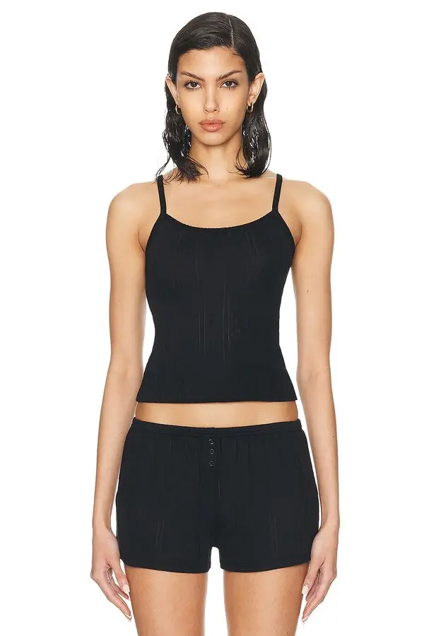 COU COU The Regular Picot Tank Top - Black