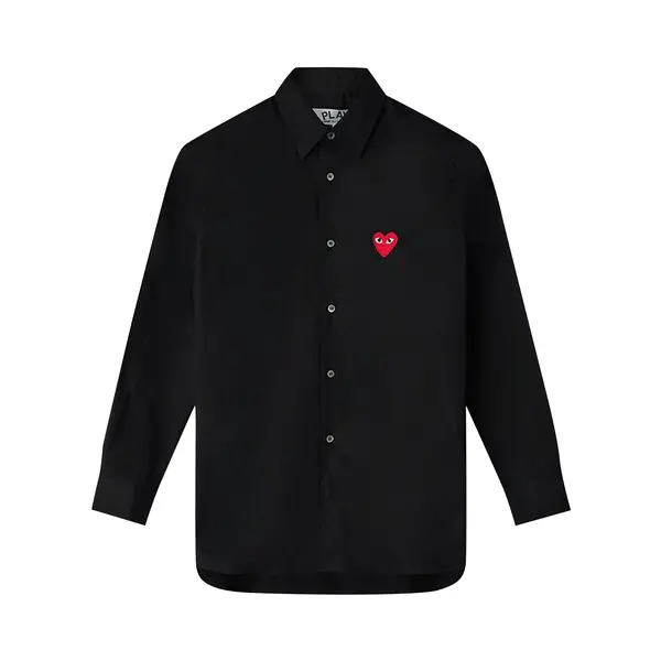 Play Comme Des Garcon Long-sleeve Woven Button Down Shirt With Red Heart
