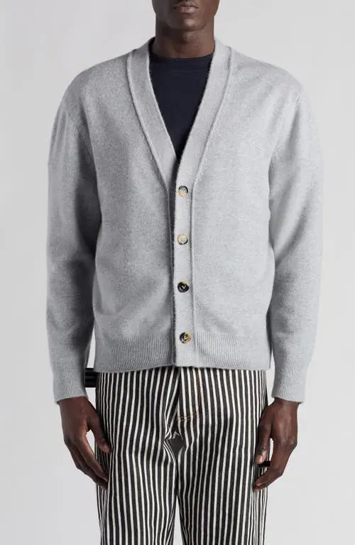 Bottega Veneta Intrecciato Patch Cashmere Blend Cardigan - Light Grey Melange