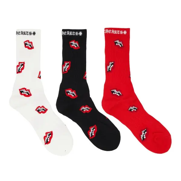 Chrome Hearts Chomper Crew Socks Set Of 3 - Multicolor