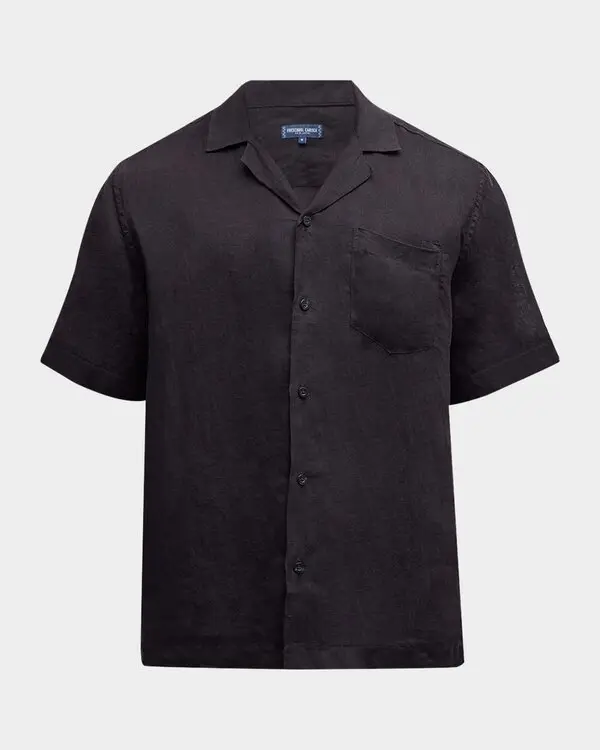 Frescobol Carioca Angelo Linen Camp Shirt - Black