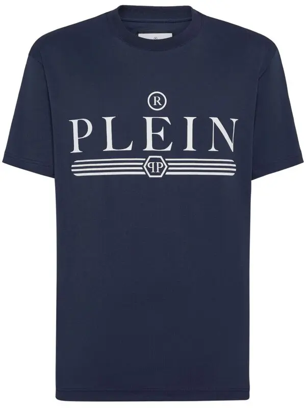 Philipp Plein Logo-Print Cotton T-Shirt In Blue - 50% Off 