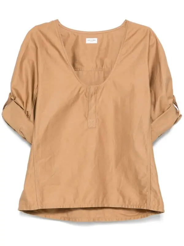Saint Laurent Henley Twill-weave Blouse - Neutrals