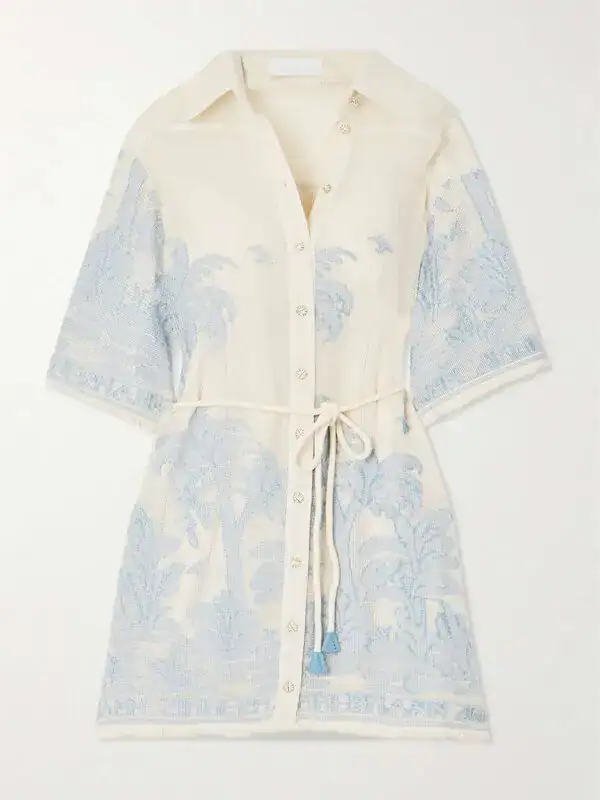 Zimmermann Ottie Embroidered Open-Knit Cotton Mini Dress In Cream - 50% Off  | Editorialist