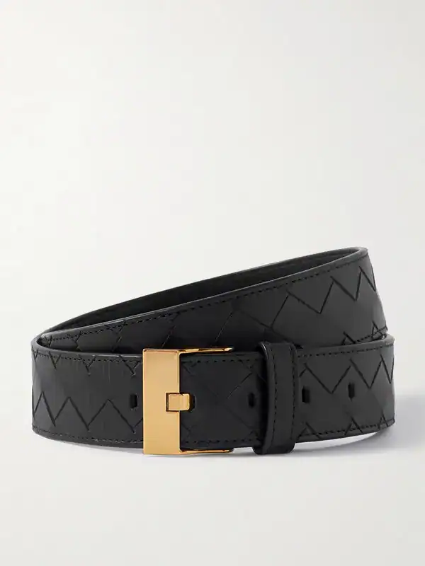 Bottega Veneta Intrecciato Leather Belt Black Editorialist