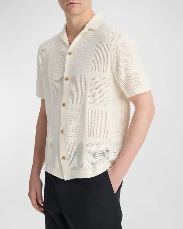 Vince Patchwork Pointelle Camp Shirt - Classic Cream