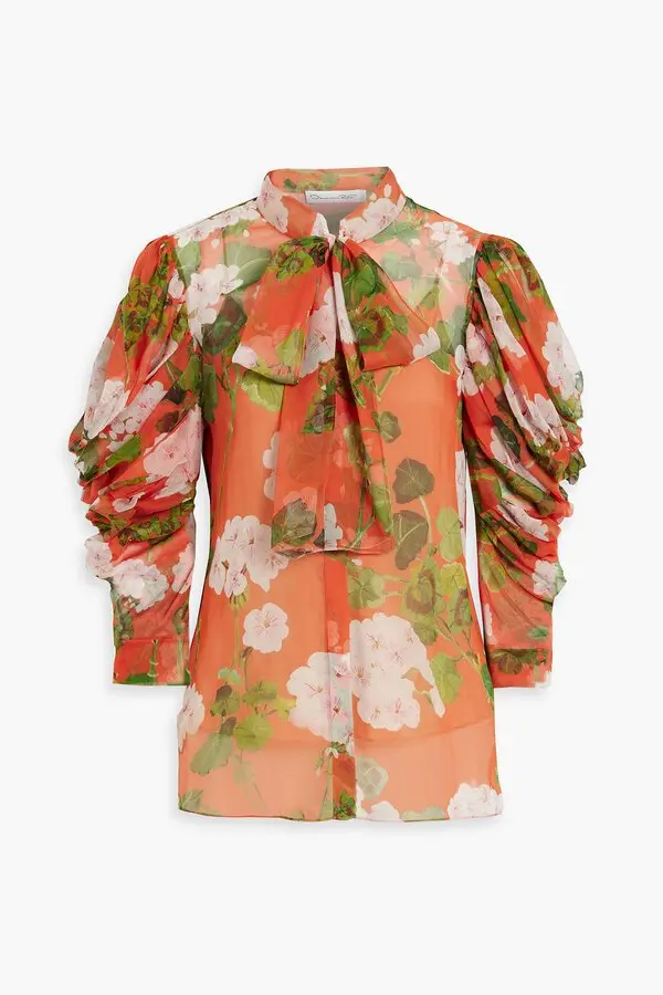 Oscar De La Renta Floral-print Silk-chiffon Blouse