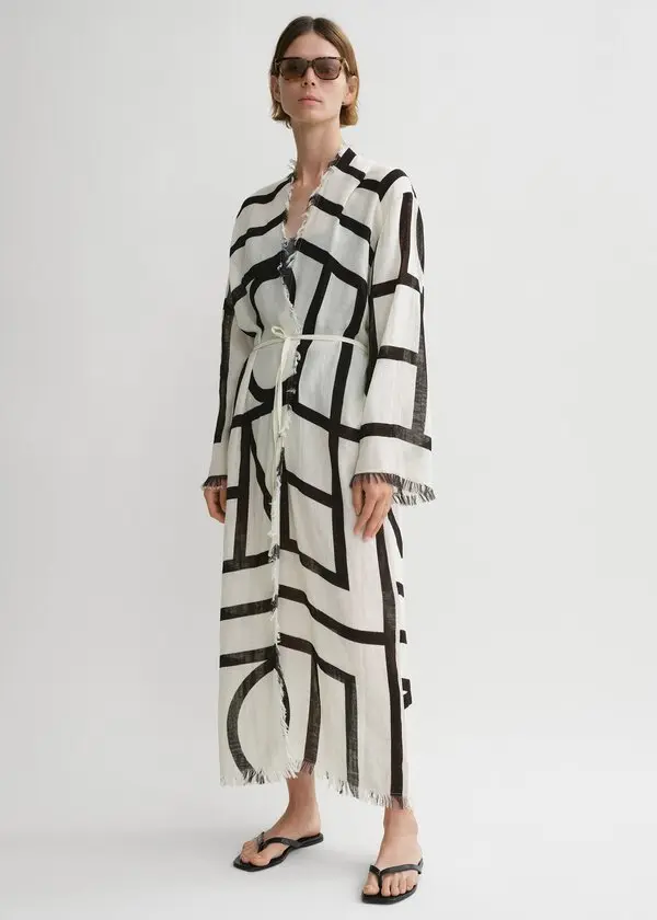 TOTÊME Monogram Wrap Dress Ecru/black - Ecru,black