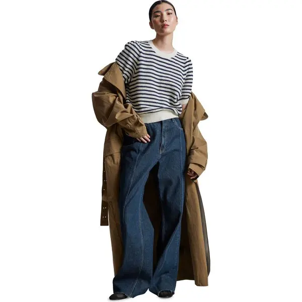 & Other Stories Stripe Puff Sleeve Sweater - Blue Dark