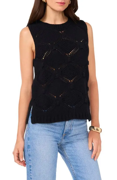 Vince Camuto Open Stitch Sleeveless Sweater - Rich Black