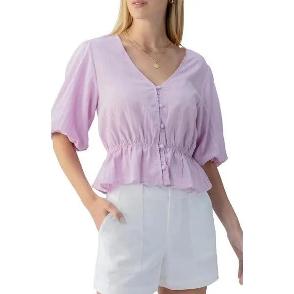 Sanctuary Puff Sleeve Cotton Dobby Top