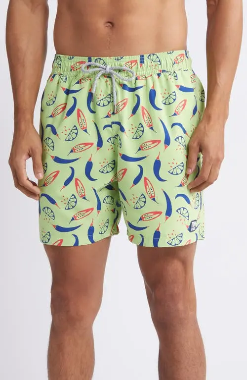 TOM & TEDDY Chilli Print Performance Swim Trunks - Lime/ Blue