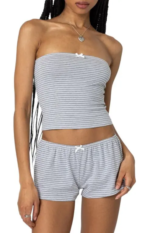 EDIKTED Astor Stripe Stretch Cotton Tube Top - Gray-and-white