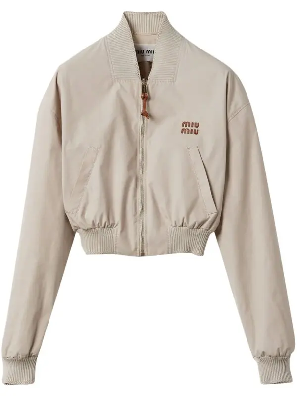 Miu Miu Panama Cropped Bomber Jacket - Neutrals