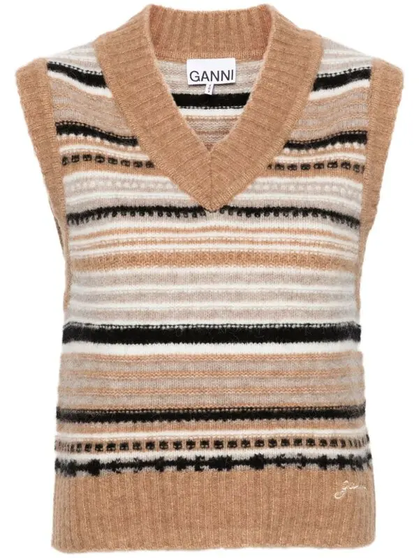 GANNI Striped Sleeveless Jumper - Neutrals