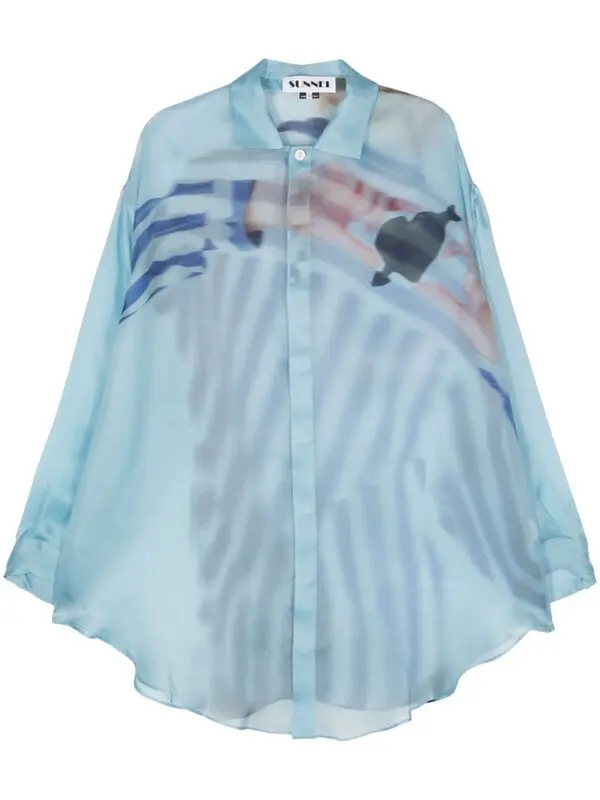 Sunnei Cuore Di Pietra Print Silk Shirt
