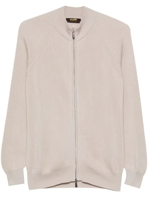 MOORER Zip-up Ribbed Sweatshirt - Neutrals
