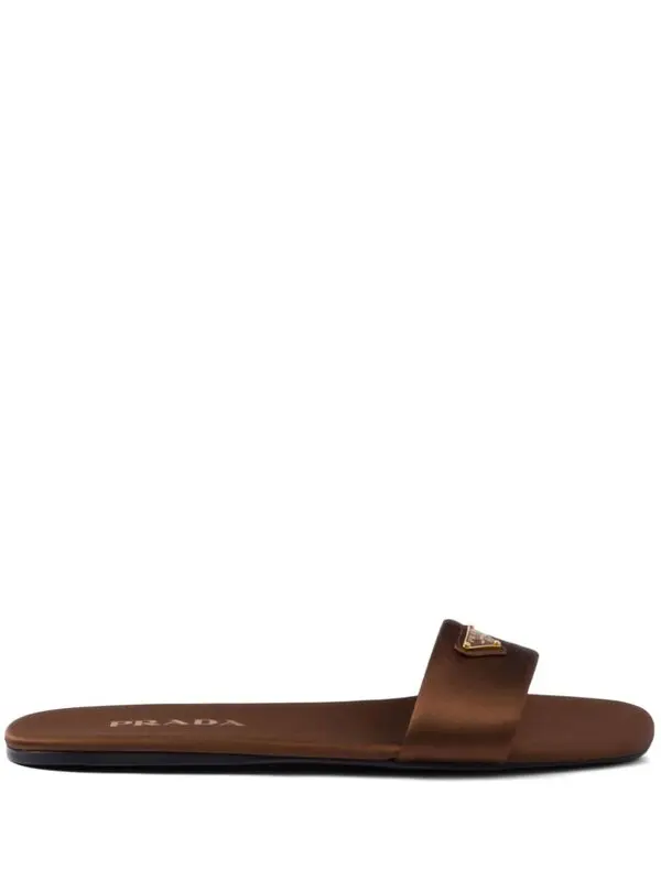 Prada Triangle-logo Satin Slides - Brown