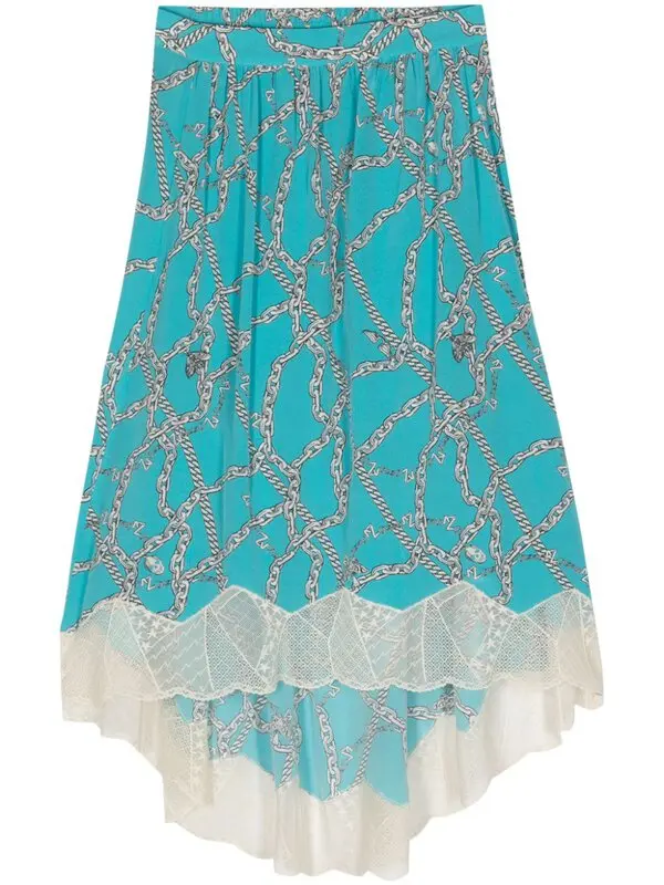 Zadig&Voltaire Joslin Chain-print Silk Skirt - Blue