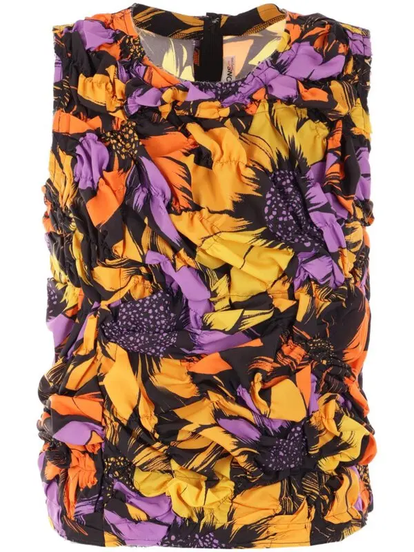 Comme Des Garçons Floral-print Ruched Blouse - Yellow