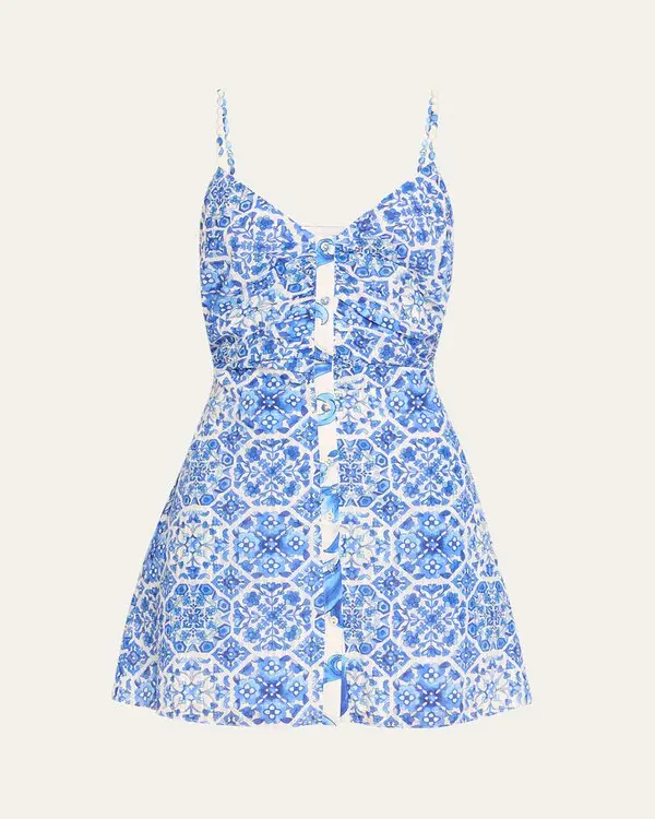 Ramy Brook Positano Addie Button-front Mini Dress - Spring Navy Positano