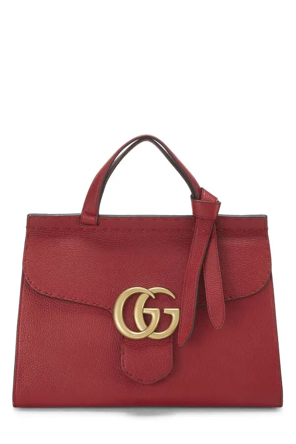 Gucci Leather Gg Marmont Top Handle Flap Bag - Red