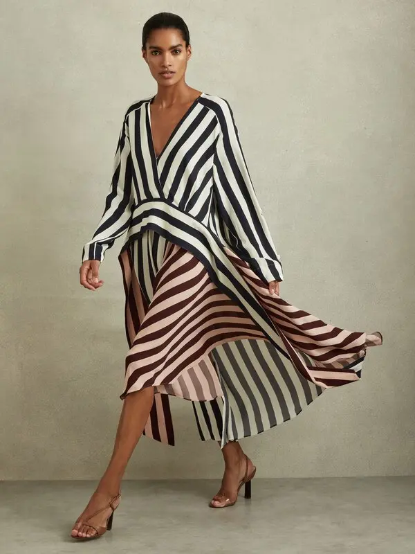 REISS Nola Colorblock Stripe Midi Dress