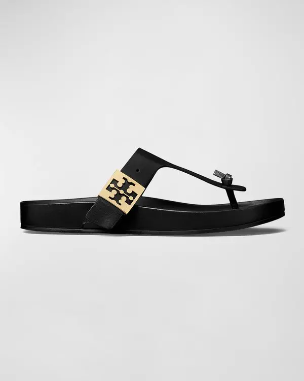 Tory Burch Mellow Leather Thong Sandals - Perfect Black / Perfect Black