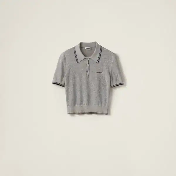 Miu Miu Cotton Jersey Polo Shirt - Marble/Blue | Editorialist