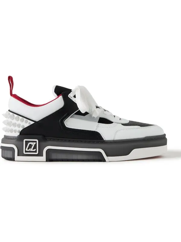 CHRISTIAN LOUBOUTIN Astroloubi Spiked Leather And Mesh Sneakers - White