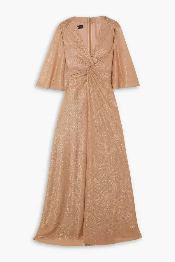Talbot Runhof Cape-Effect Sequin-Embellished Metallic Gown In Rose Gold -  85% Off | Editorialist