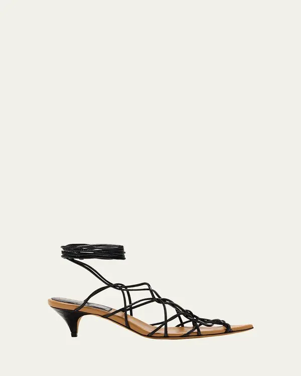 Khaite Arden Strappy Caged Ankle-tie Sandals - Black