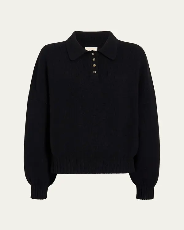 Khaite Rene Cashmere Polo Sweater - Black