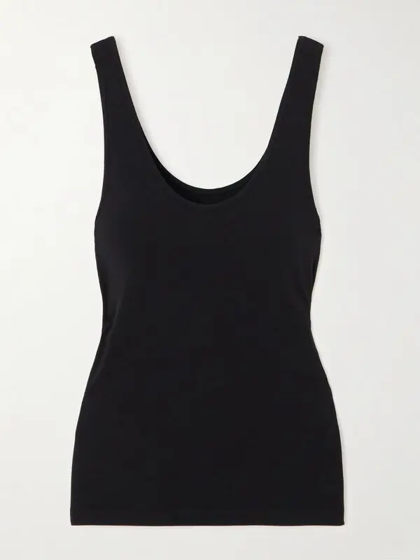 Another Tomorrow Stretch Lyocell And Organic Cotton-blend Jersey Tank Top - Black